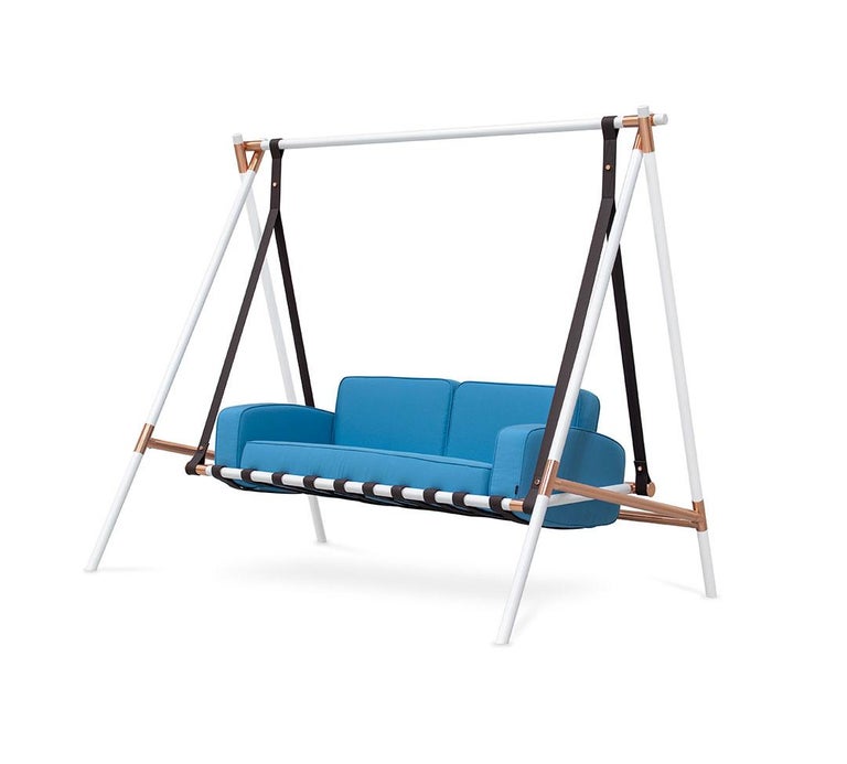 Modern Outdoor Swing in White Stainless Steel with Waterproof Blue ...