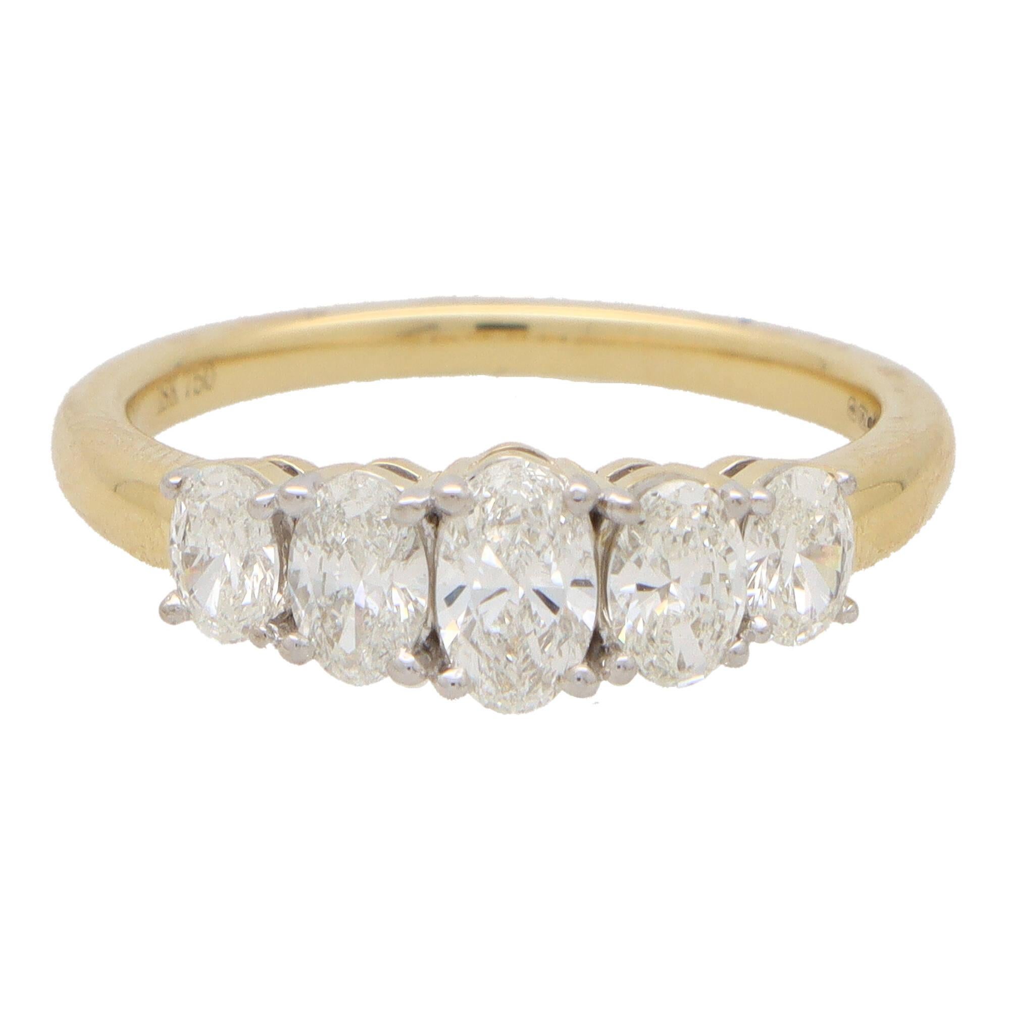 Contemporary Oval Diamond Five Stone Ring Set in 18k Yellow Gold at ...