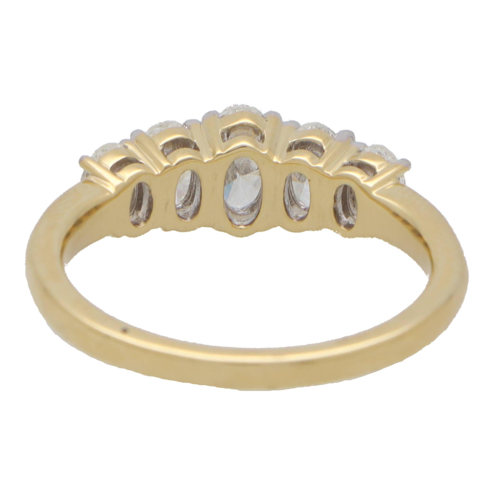 Contemporary Oval Diamond Five Stone Ring Set in 18k Yellow Gold at ...