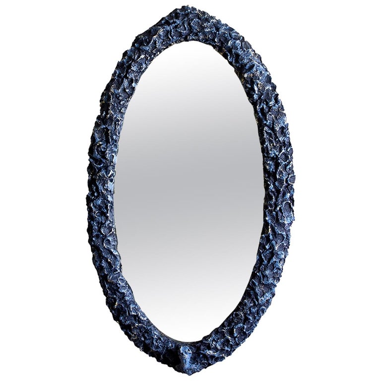 Contemporary Oval Sculpted Mirror in Slate Grey by Margit Wittig at 1stDibs