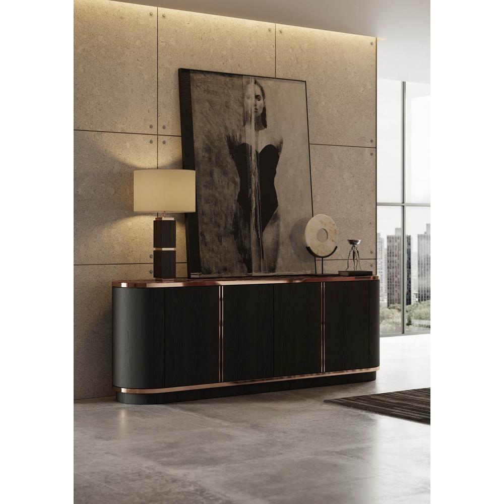 Contemporary Oval Shape Sideboard Ft. Black Marble Top For Sale at 1stDibs