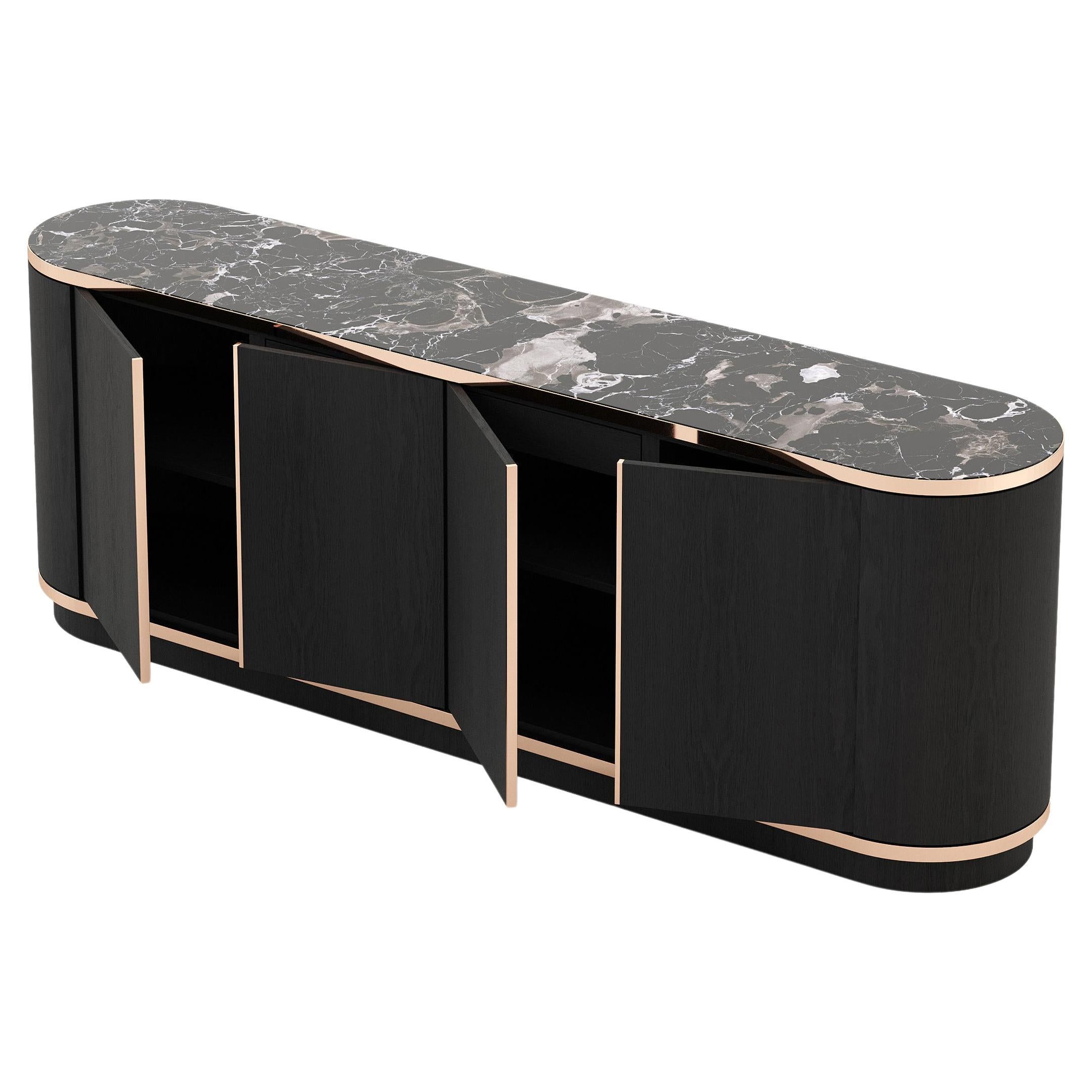 Contemporary Oval Shape Sideboard Ft. Black Marble Top For Sale at 1stDibs