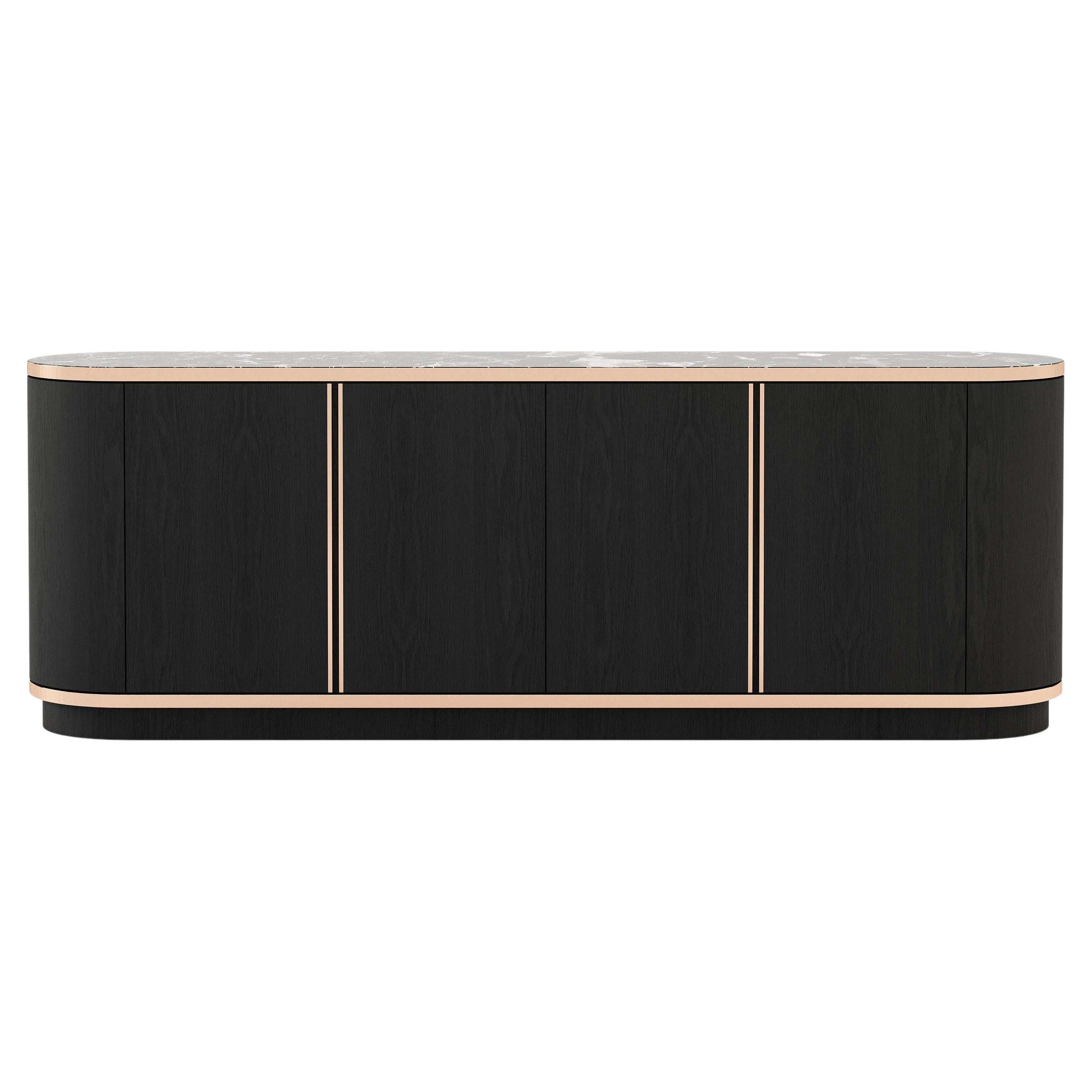 Contemporary Oval Shape Sideboard Ft. Black Marble Top For Sale at 1stDibs