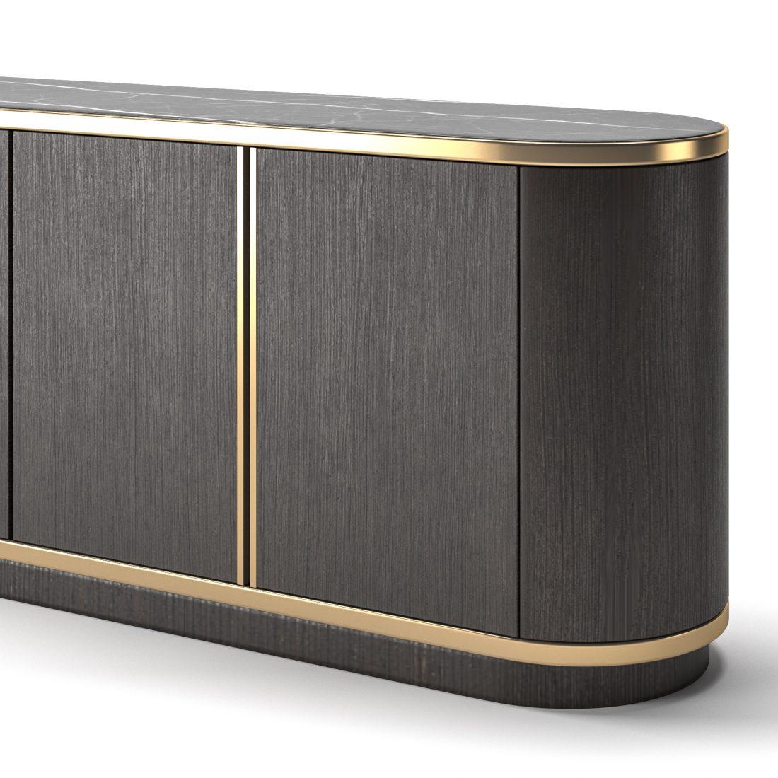 Contemporary Oval Shape Sideboard Ft. Black Marble Top For Sale at 1stDibs