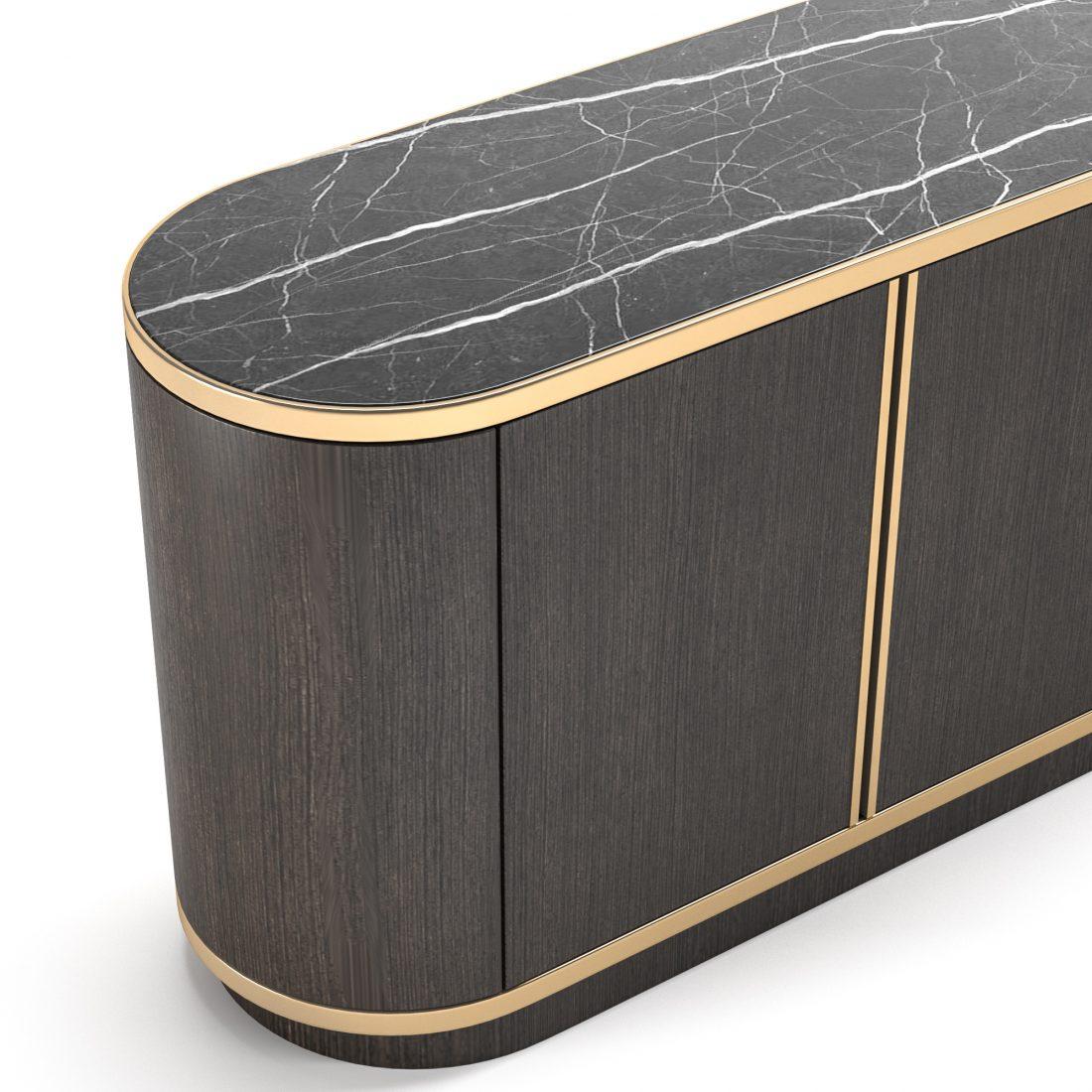Contemporary Oval Shape Sideboard Ft. Black Marble Top For Sale at 1stDibs