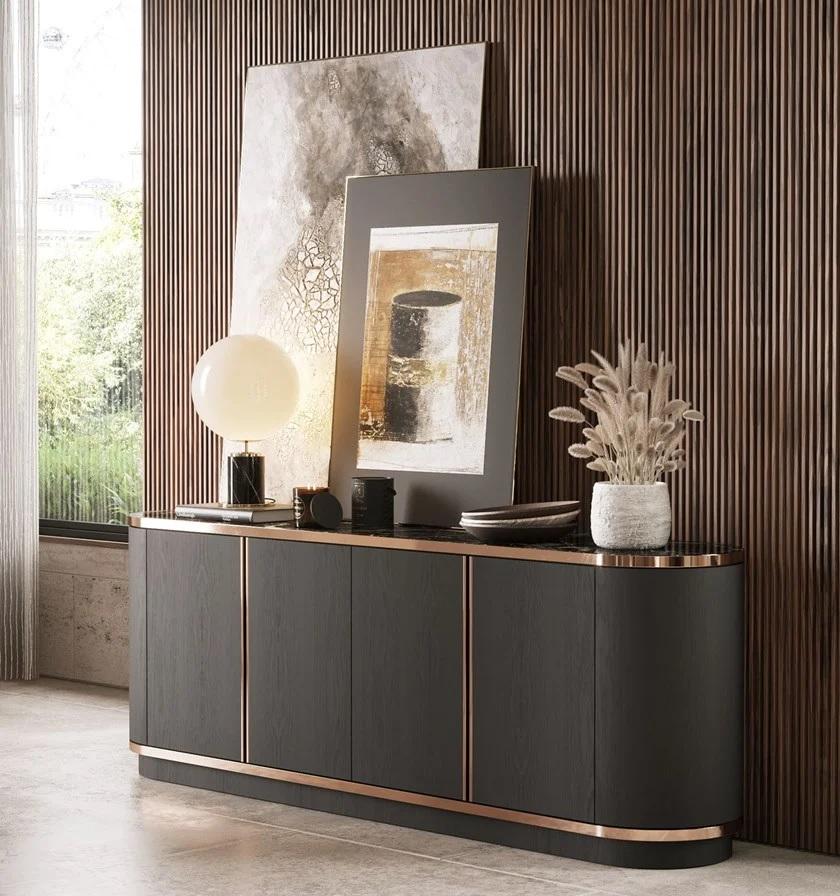 Contemporary Oval Shape Sideboard Ft. Black Marble Top For Sale at 1stDibs