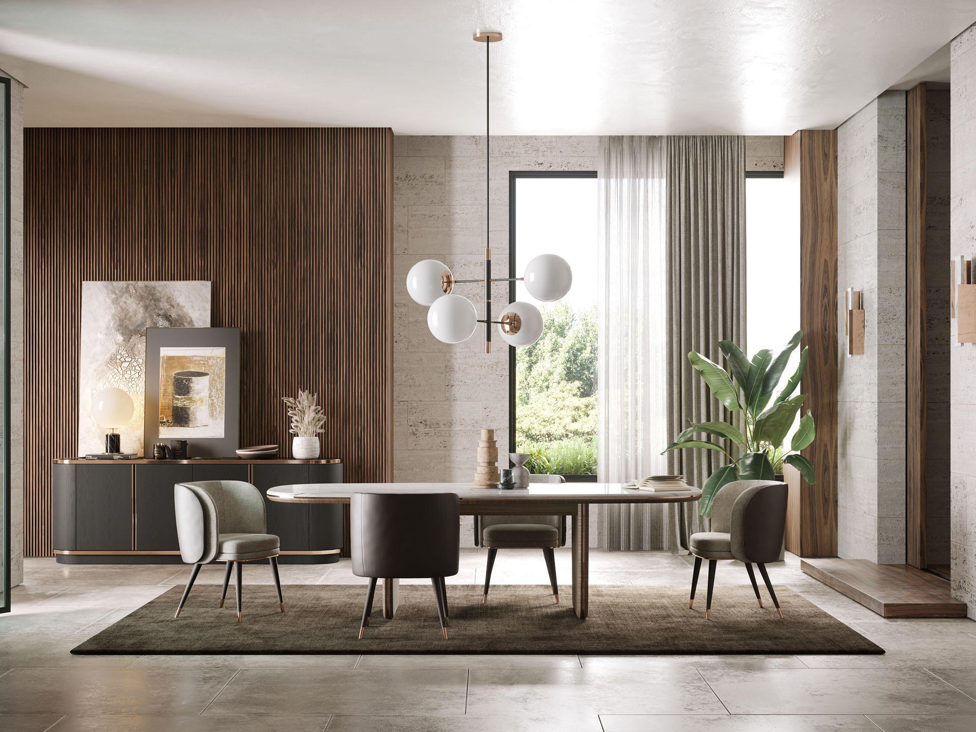 Contemporary Oval Shape Sideboard Ft. Black Marble Top For Sale at 1stDibs