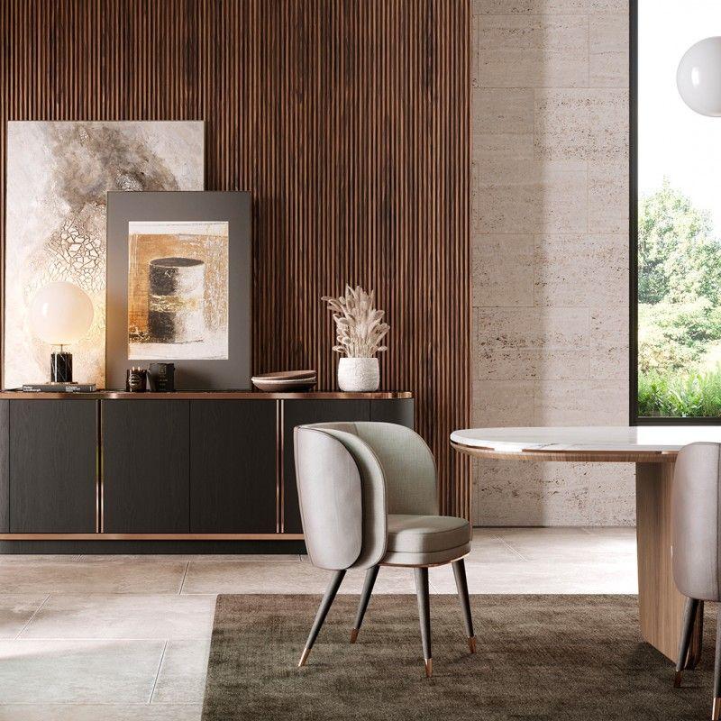 Contemporary Oval Shape Sideboard Ft. Black Marble Top For Sale at 1stDibs