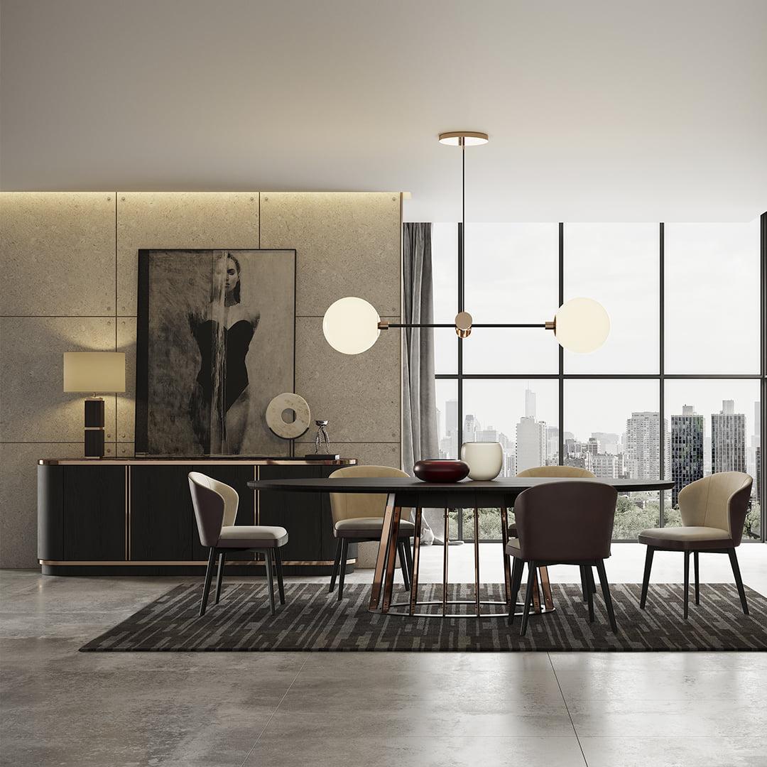 Contemporary Oval Shape Sideboard Ft. Black Marble Top For Sale at 1stDibs