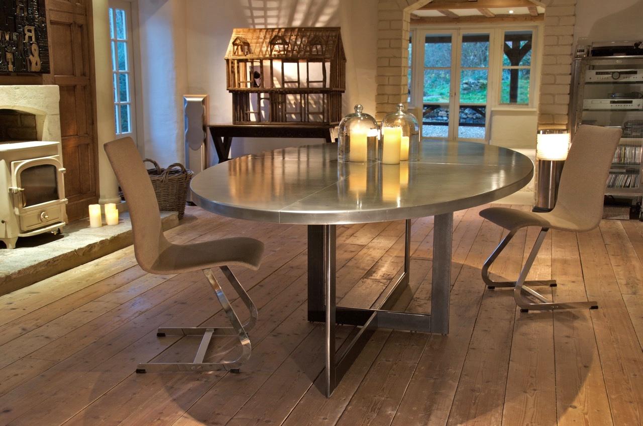 Contemporary Oval Shaped Zinc-Top Dining Table on Steel Legs For Sale ...