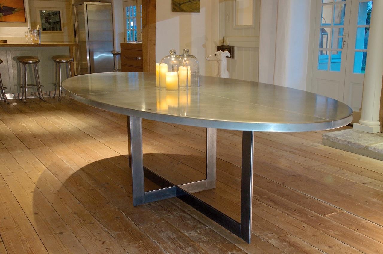 Contemporary Oval Shaped Zinc-Top Dining Table on Steel Legs For Sale ...