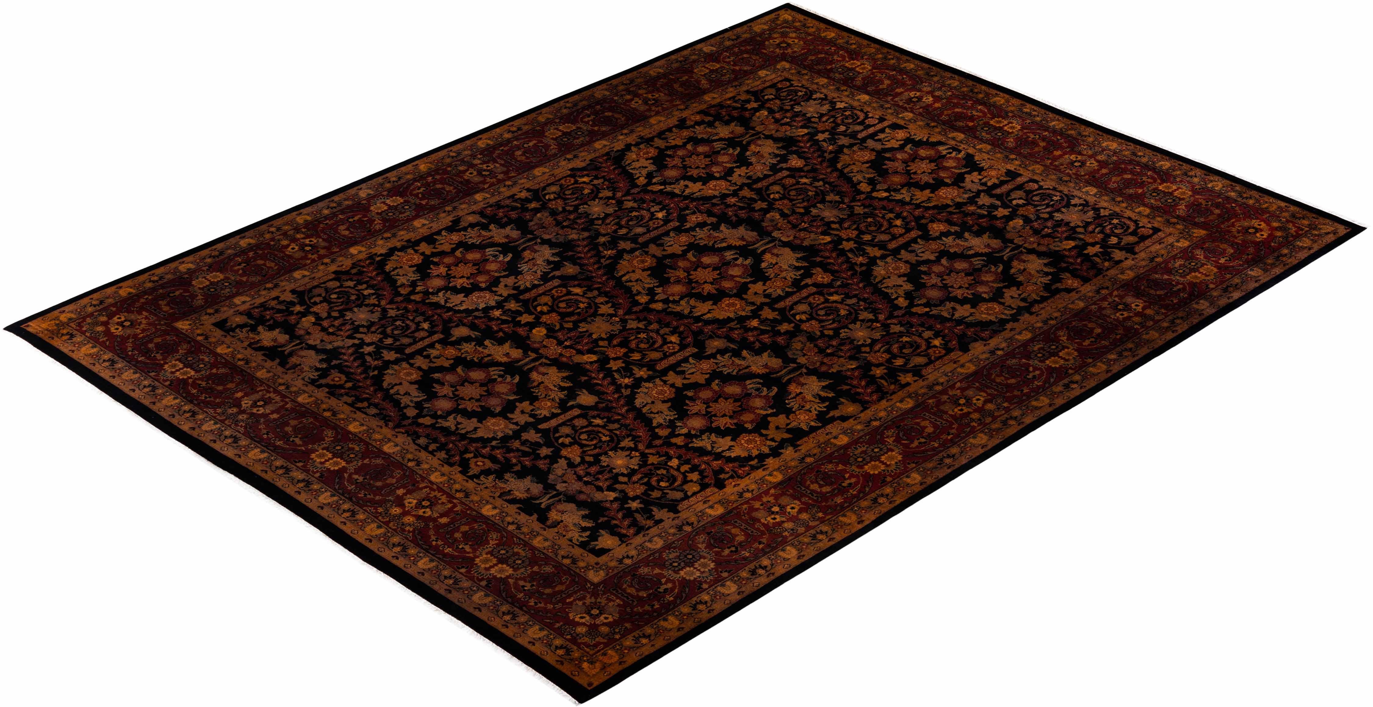 Contemporary Overdyed Hand Knotted Wool Black Area Rug For Sale at 1stDibs