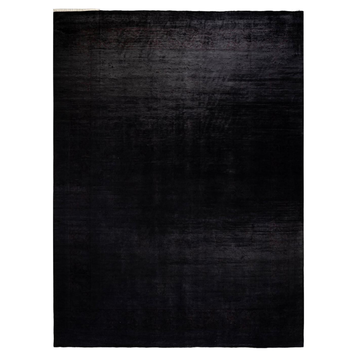 Contemporary Overdyed Hand Knotted Wool Black Area Rug For Sale at 1stDibs