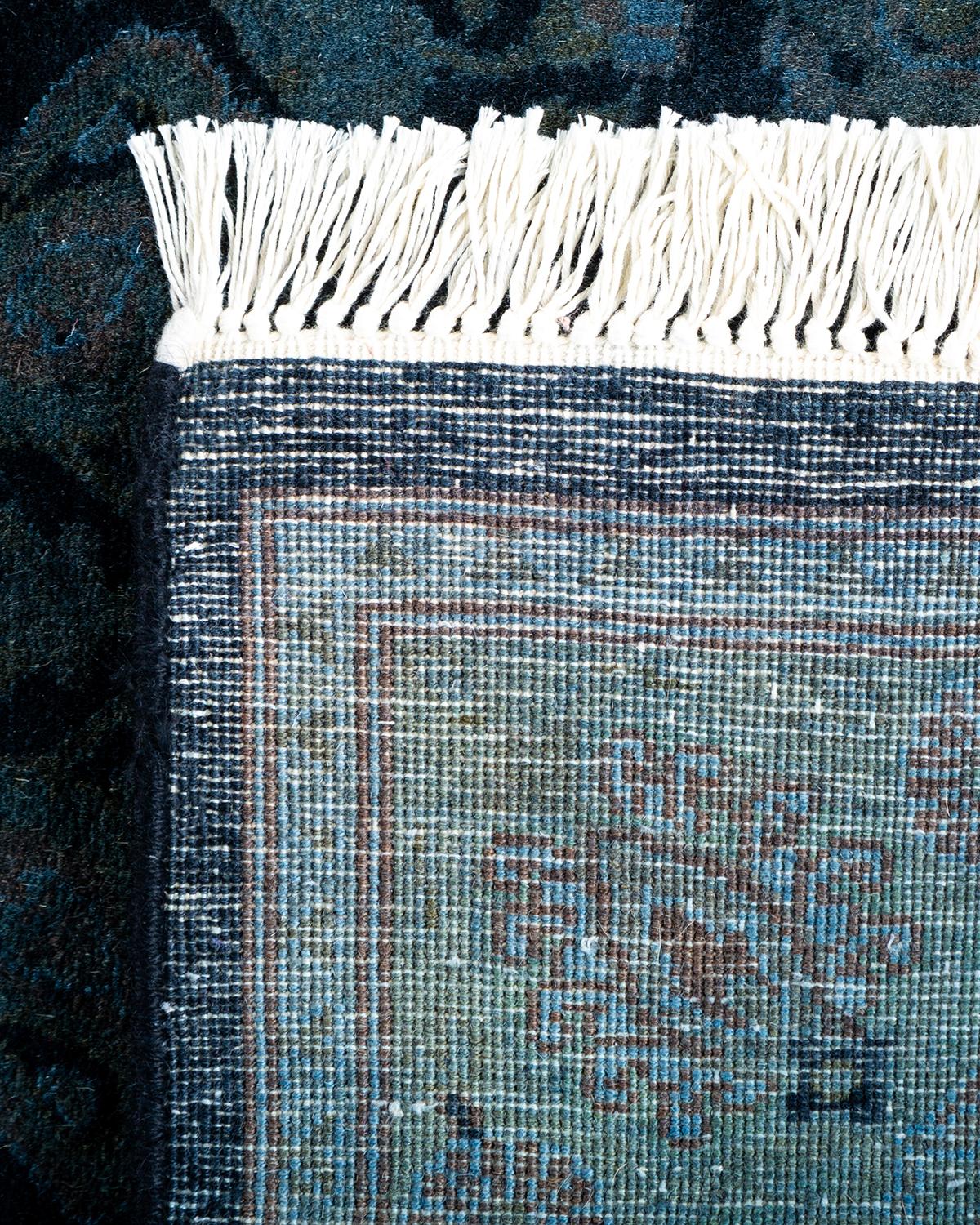 Contemporary Overdyed Hand Knotted Wool Black Runner For Sale at 1stDibs