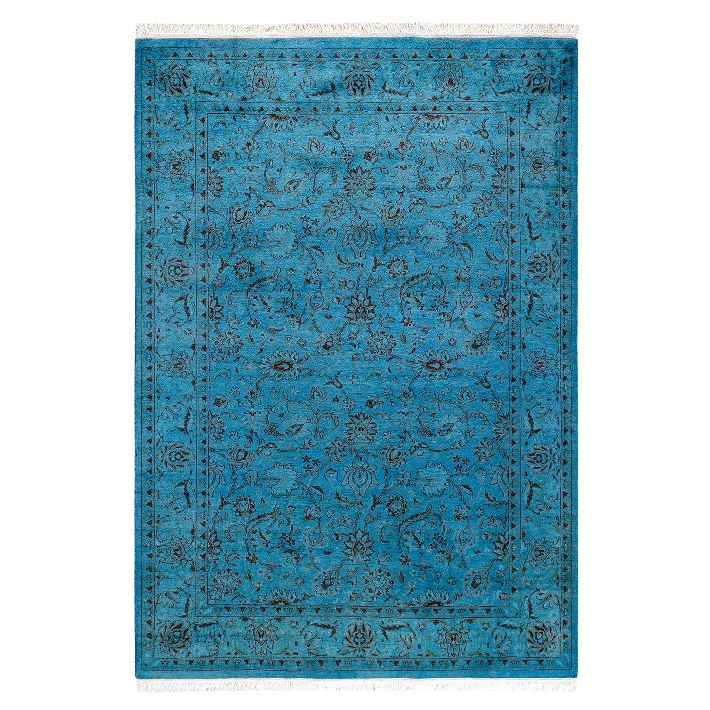 Contemporary Overdyed Hand Knotted Wool Blue Area Rug For Sale at 1stDibs