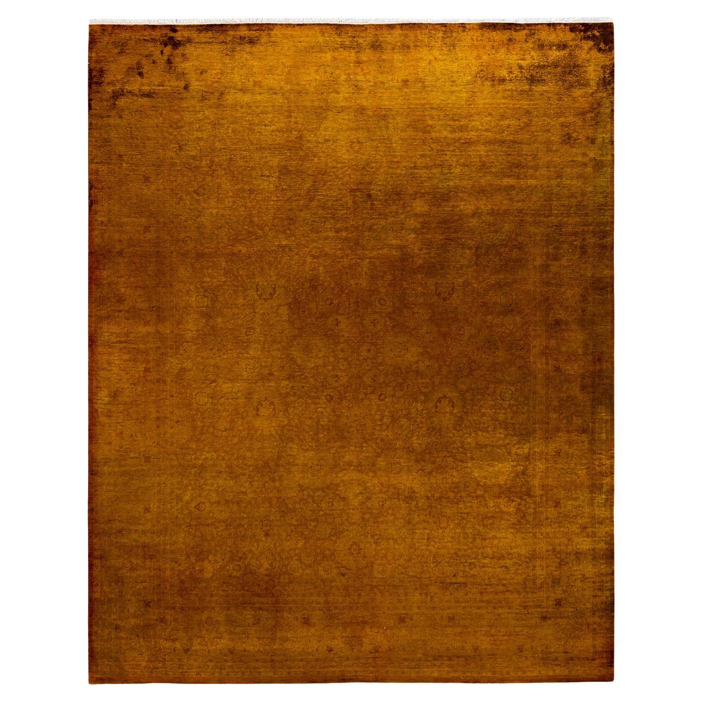 Contemporary Overdyed Hand Knotted Wool Gold Area Rug For Sale at 1stDibs