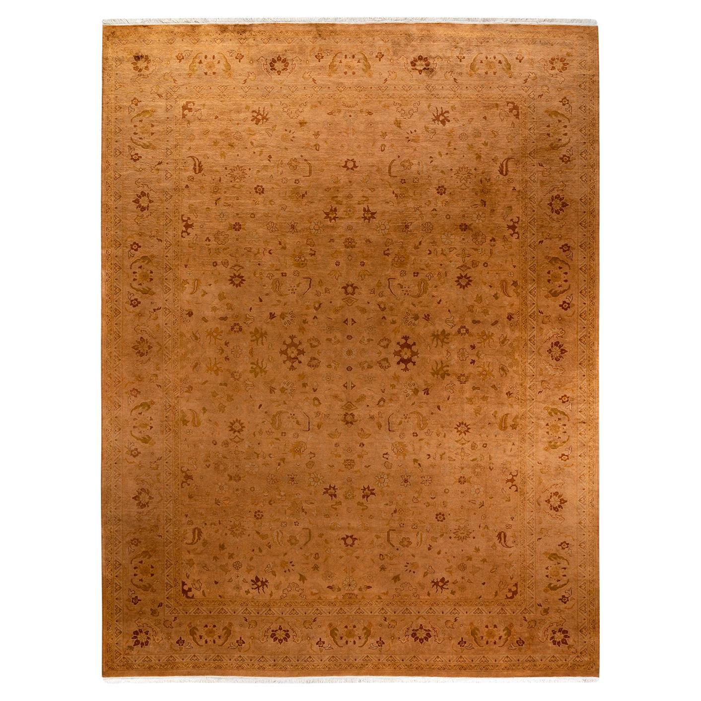 Contemporary Overdyed Hand Knotted Wool Gold Area Rug For Sale at 1stDibs