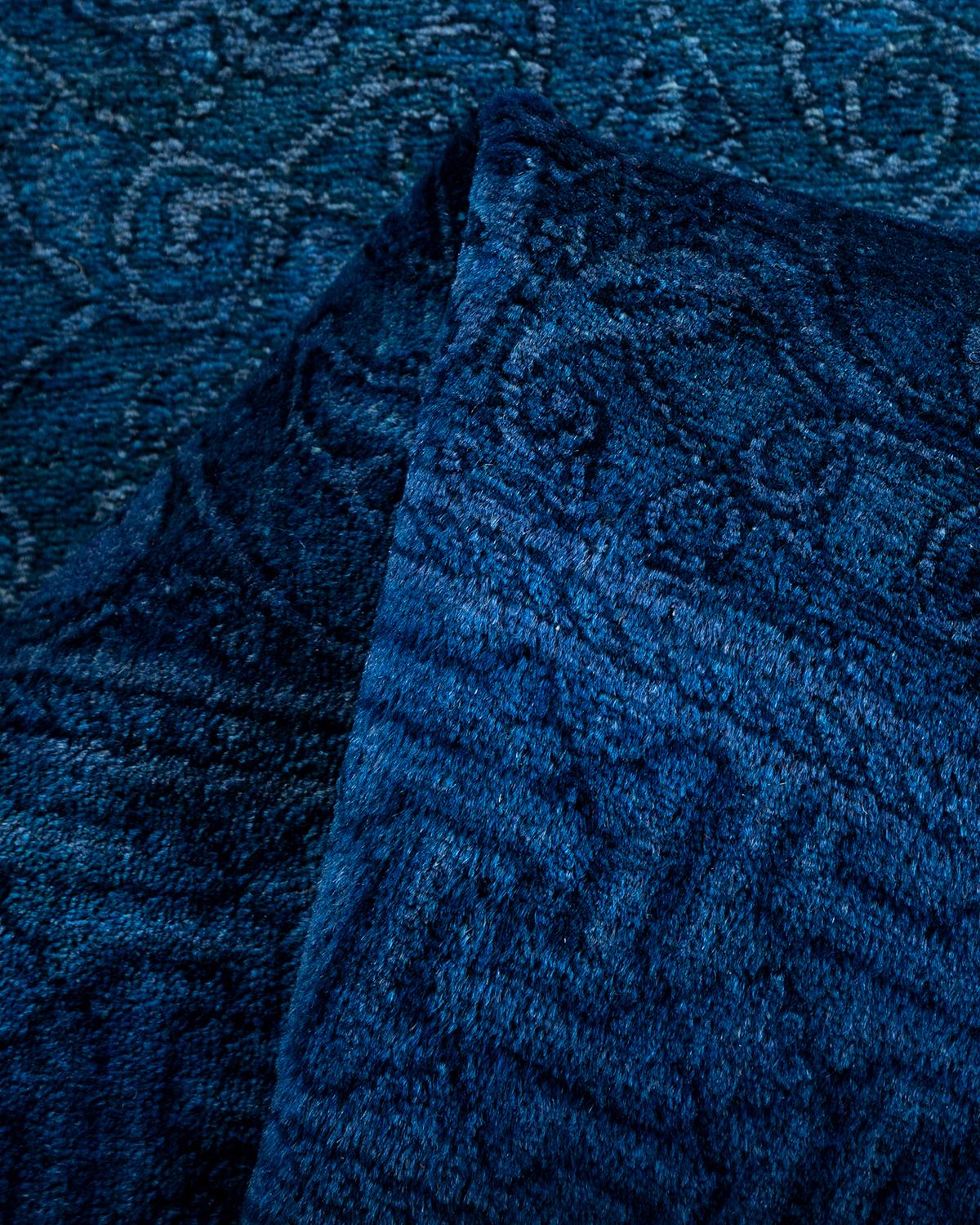 Contemporary Overdyed Hand Knotted Wool Gray Runner For Sale at 1stDibs