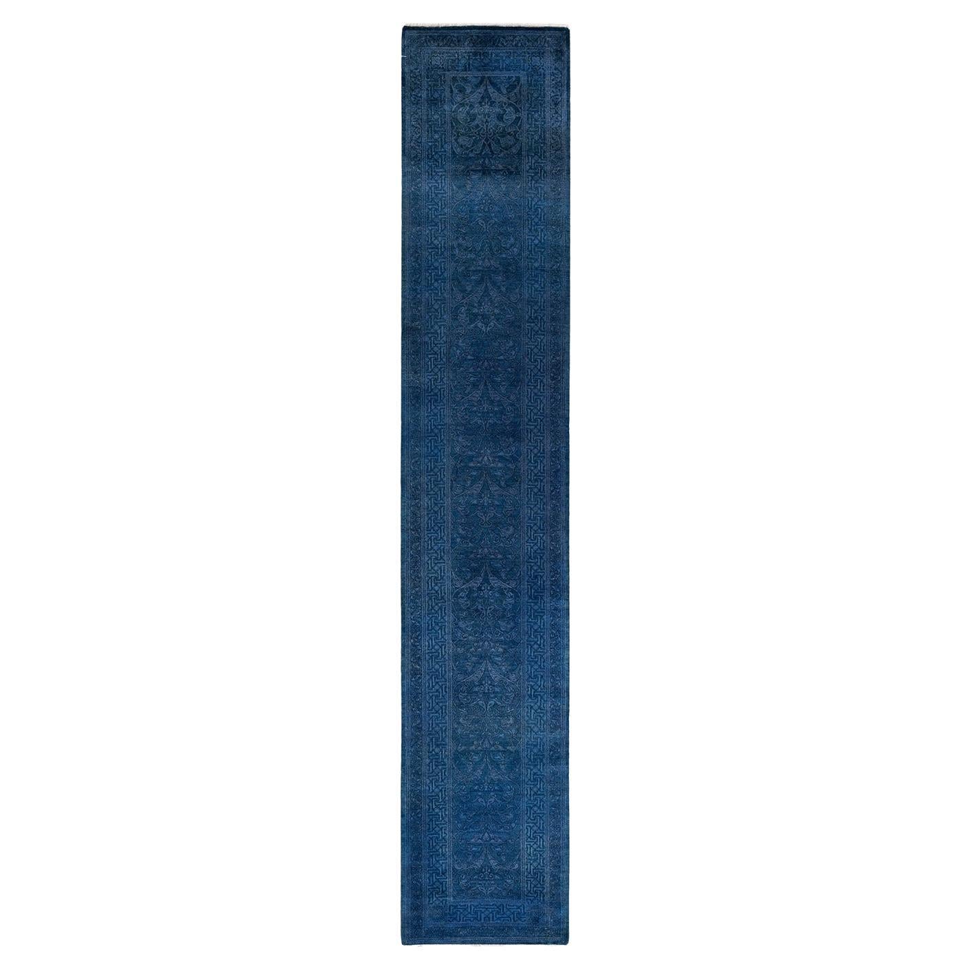 Contemporary Overdyed Hand Knotted Wool Gray Runner For Sale at 1stDibs