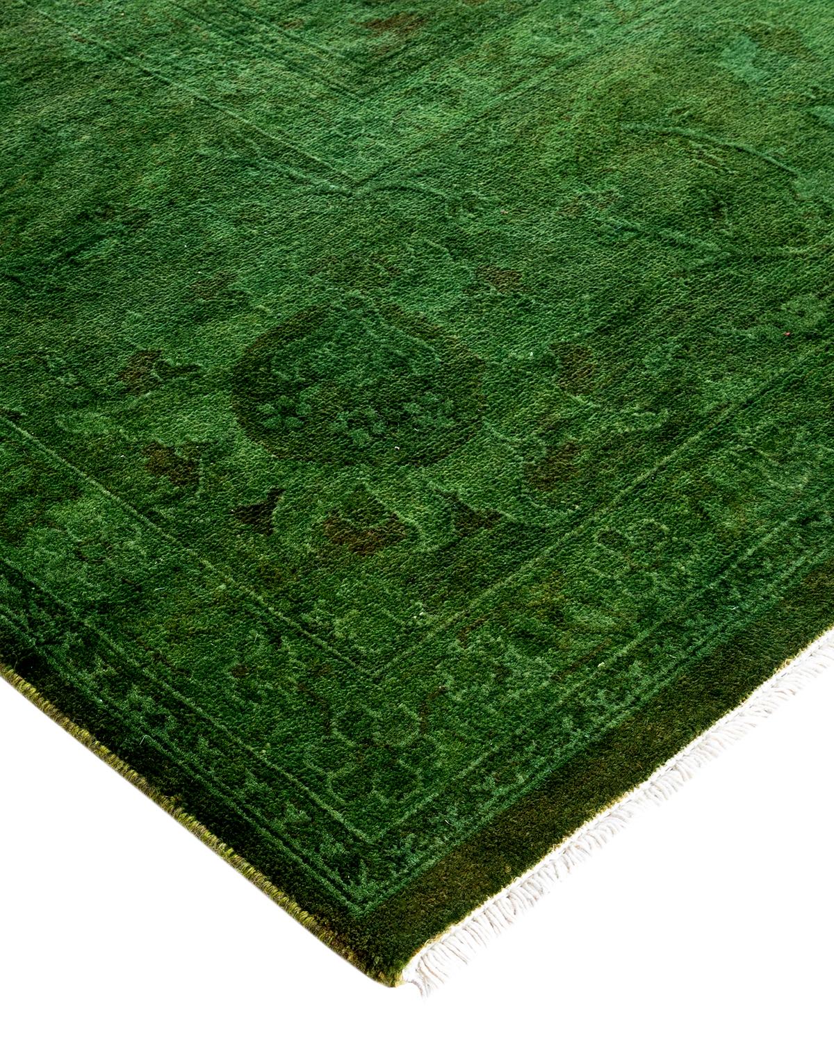 Contemporary Overdyed Hand Knotted Wool Green Area Rug For Sale at 1stDibs