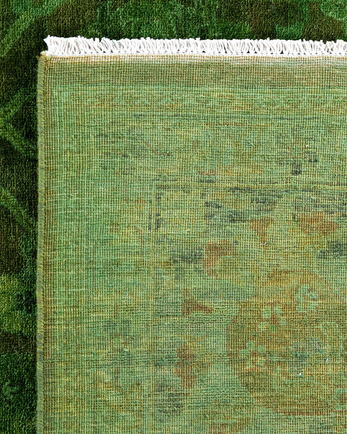 Contemporary Overdyed Hand Knotted Wool Green Area Rug For Sale at 1stDibs
