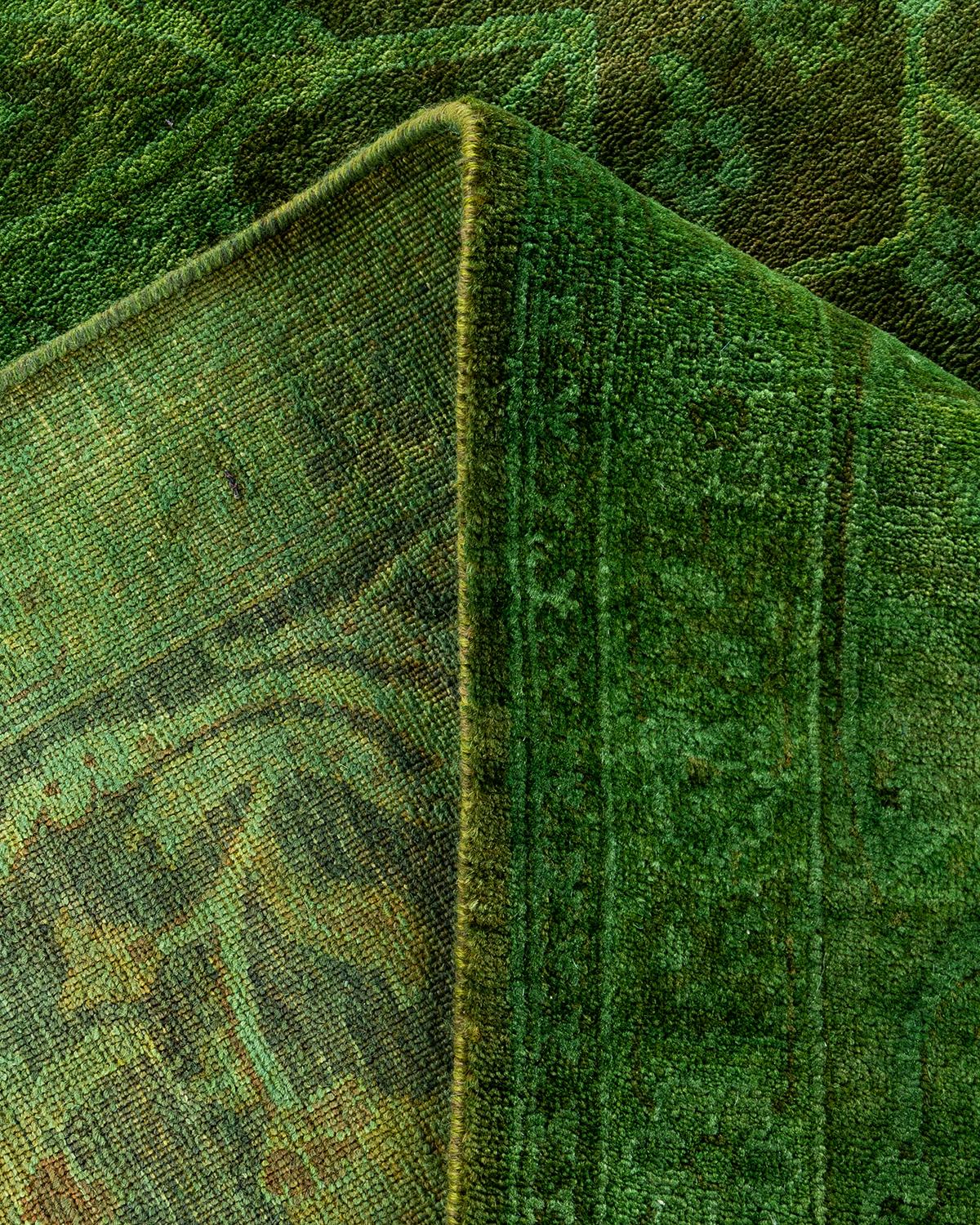 Contemporary Overdyed Hand Knotted Wool Green Area Rug For Sale at 1stDibs