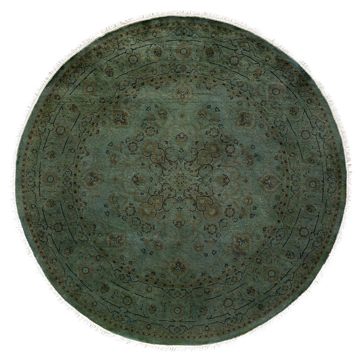 Contemporary Overdyed Hand Knotted Wool Green Round Area Rug For Sale ...