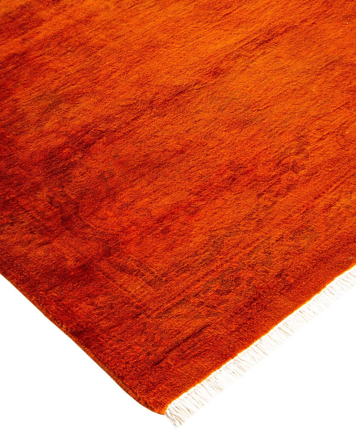 Contemporary Overdyed Hand Knotted Wool Orange Area Rug For Sale at 1stDibs