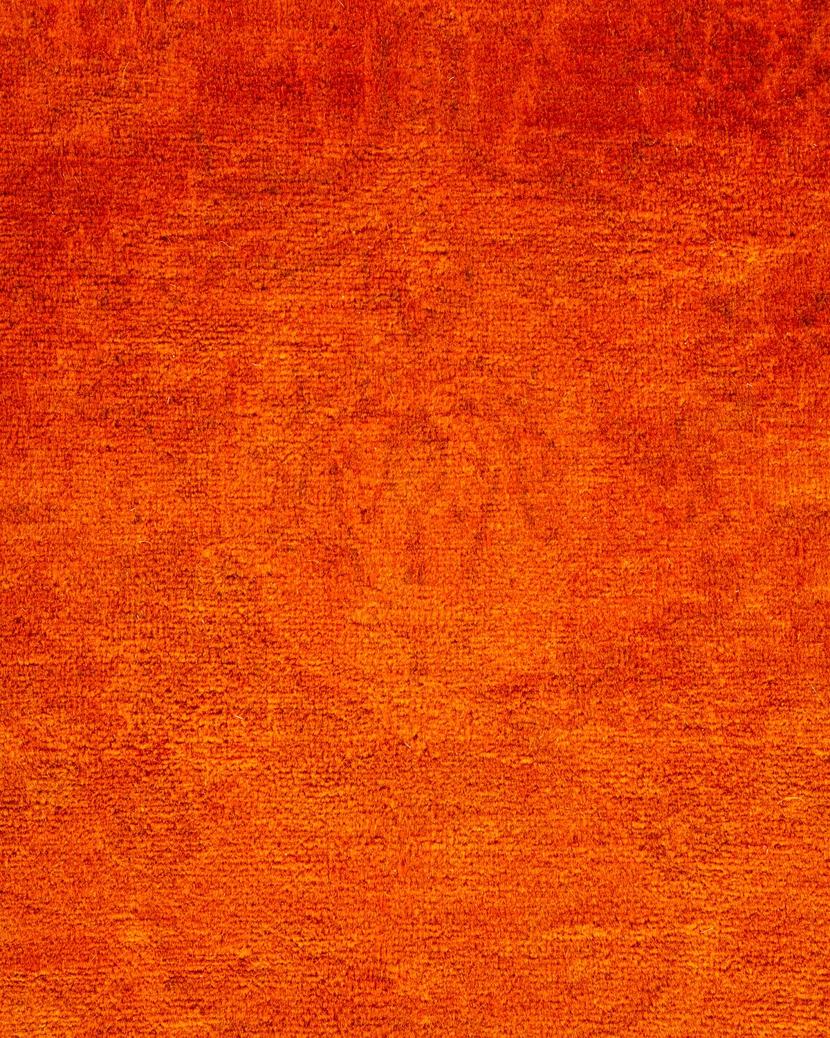 Contemporary Overdyed Hand Knotted Wool Orange Area Rug For Sale at 1stDibs