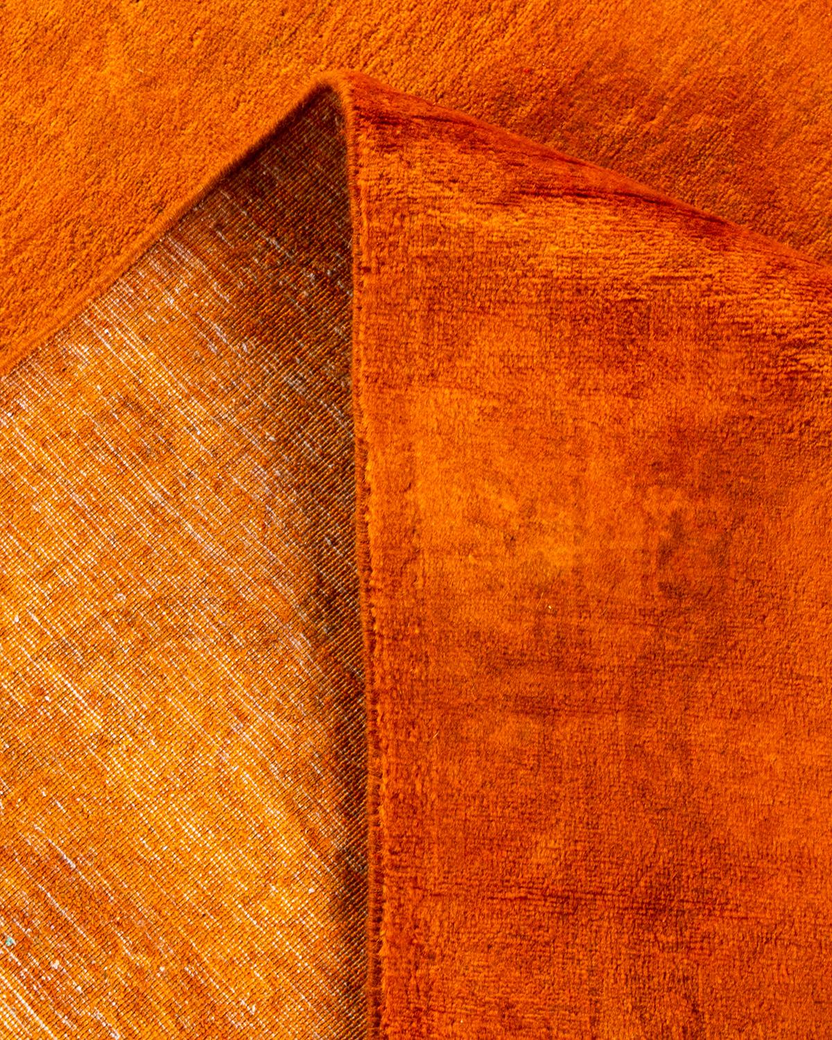 Contemporary Overdyed Hand Knotted Wool Orange Area Rug For Sale at 1stDibs
