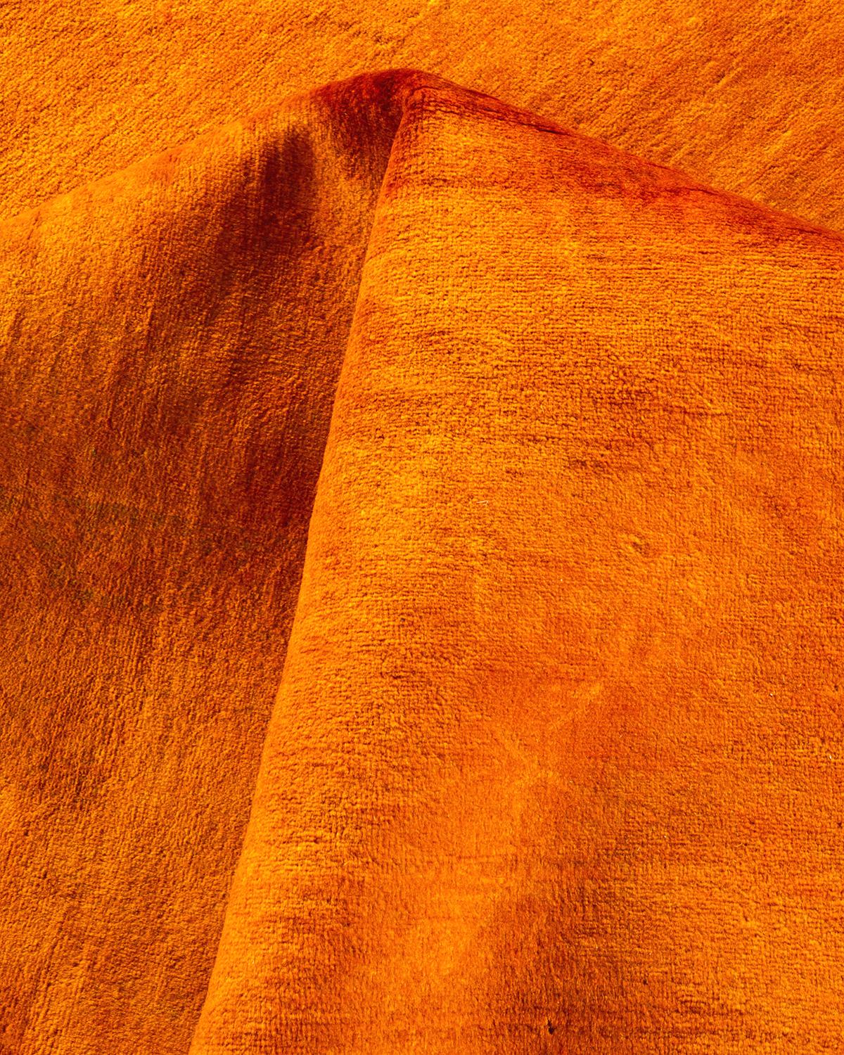 Contemporary Overdyed Hand Knotted Wool Orange Area Rug For Sale at 1stDibs