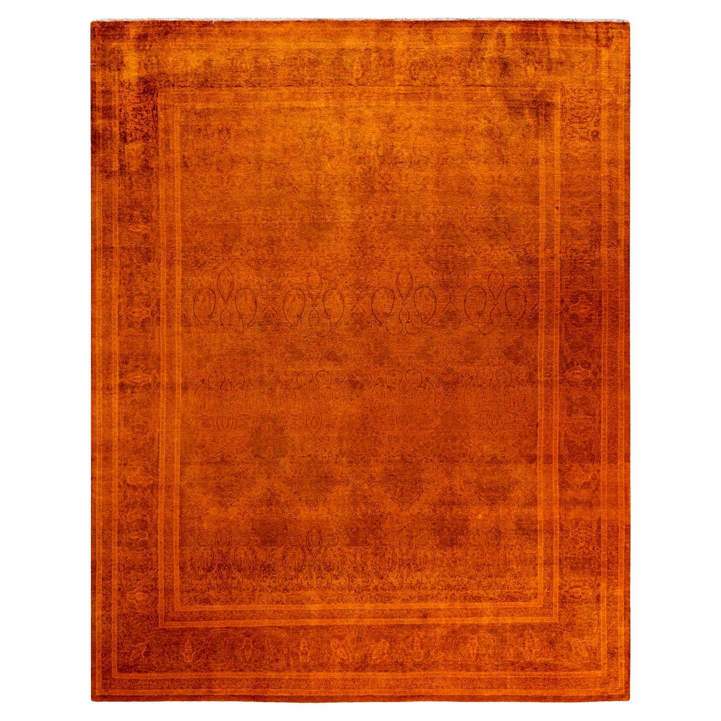 Contemporary Overdyed Hand Knotted Wool Orange Area Rug For Sale at 1stDibs