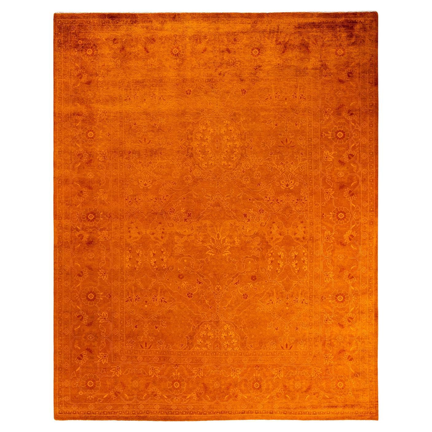 Contemporary Overdyed Hand Knotted Wool Orange Area Rug For Sale at 1stDibs
