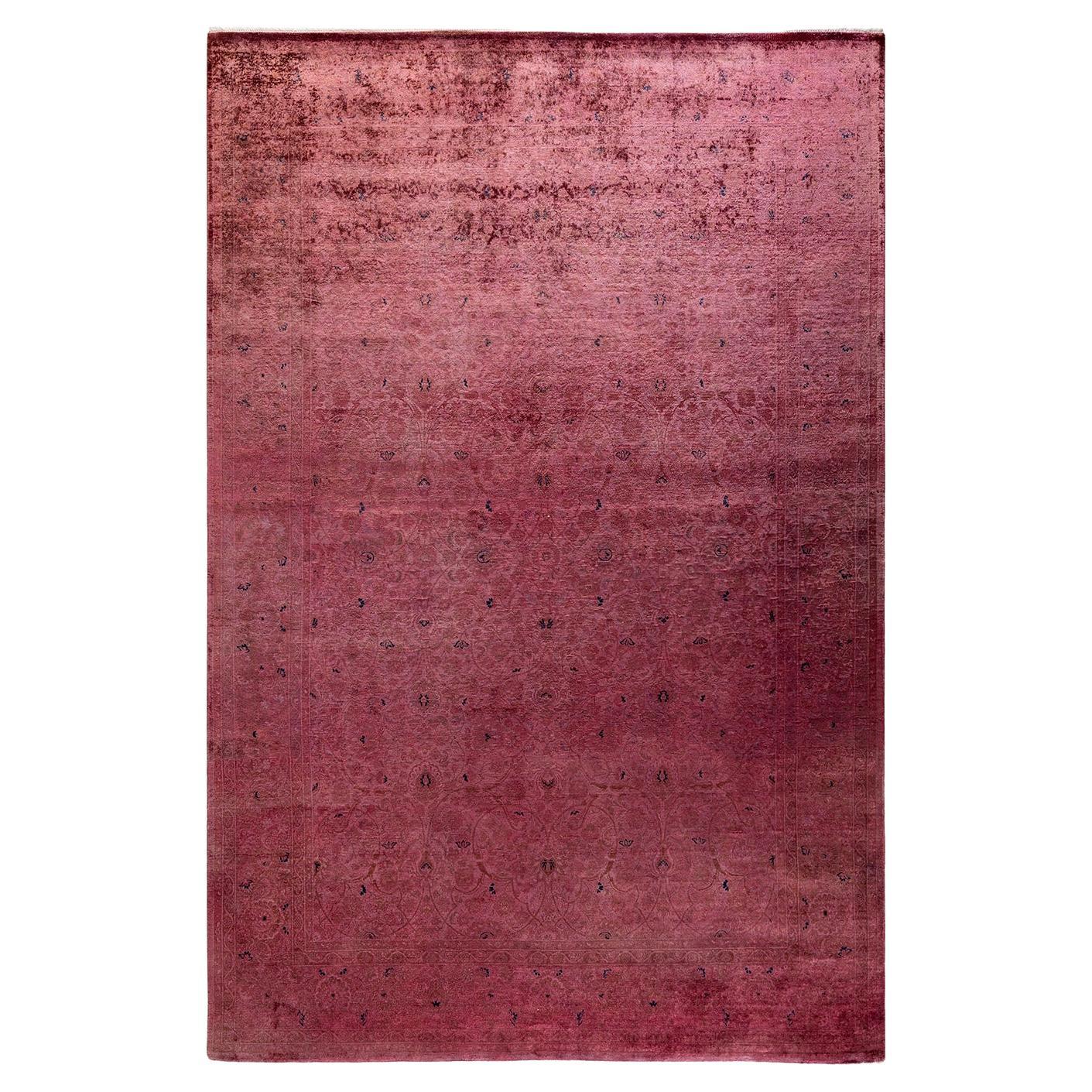 Contemporary Overdyed Hand Knotted Wool Pink Area Rug For Sale at 1stDibs