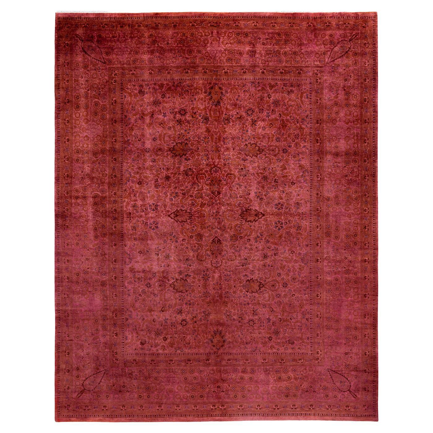 Contemporary Overdyed Hand Knotted Wool Pink Area Rug 6' 2" x 9' 3" For ...