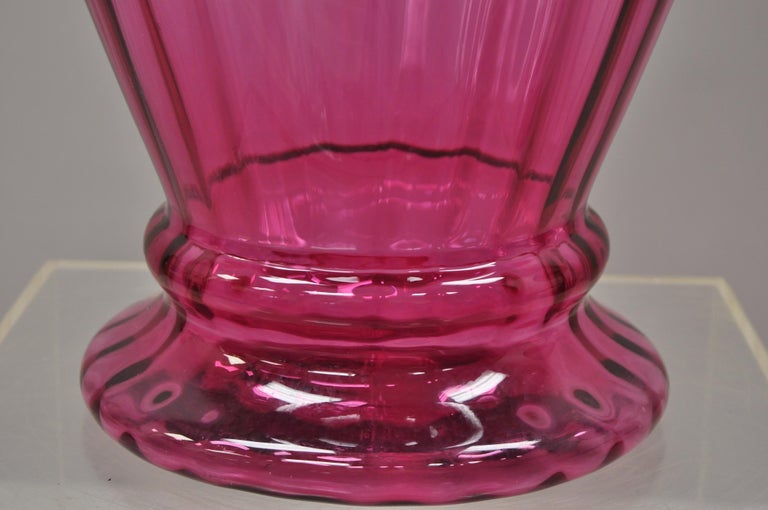 Contemporary Oversized Large Modern Pink Hand Blown Ribbed Glass Vase ...