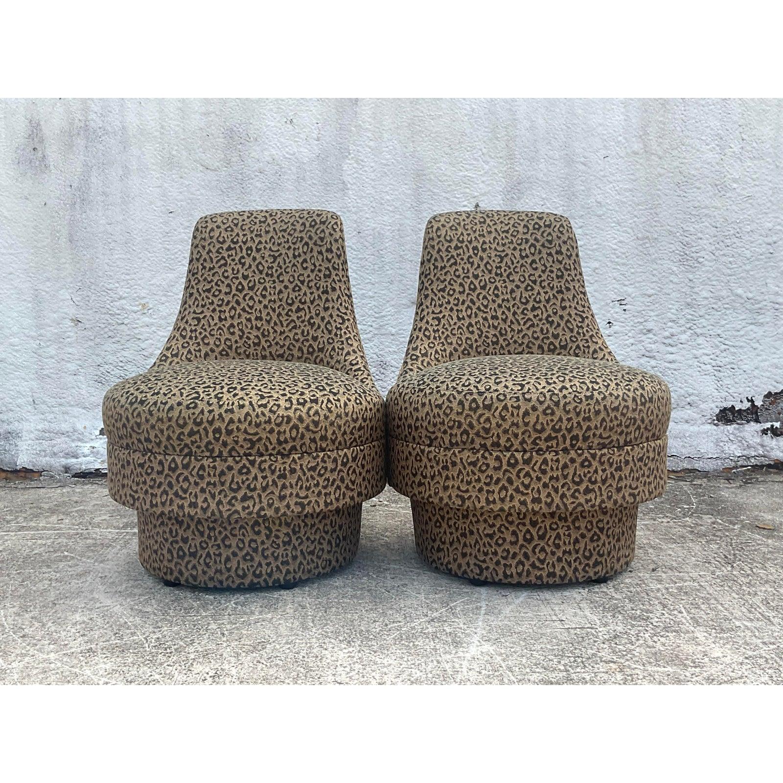 Contemporary Paddle Back Leopard Swivel Chairs, a Pair at 1stDibs ...
