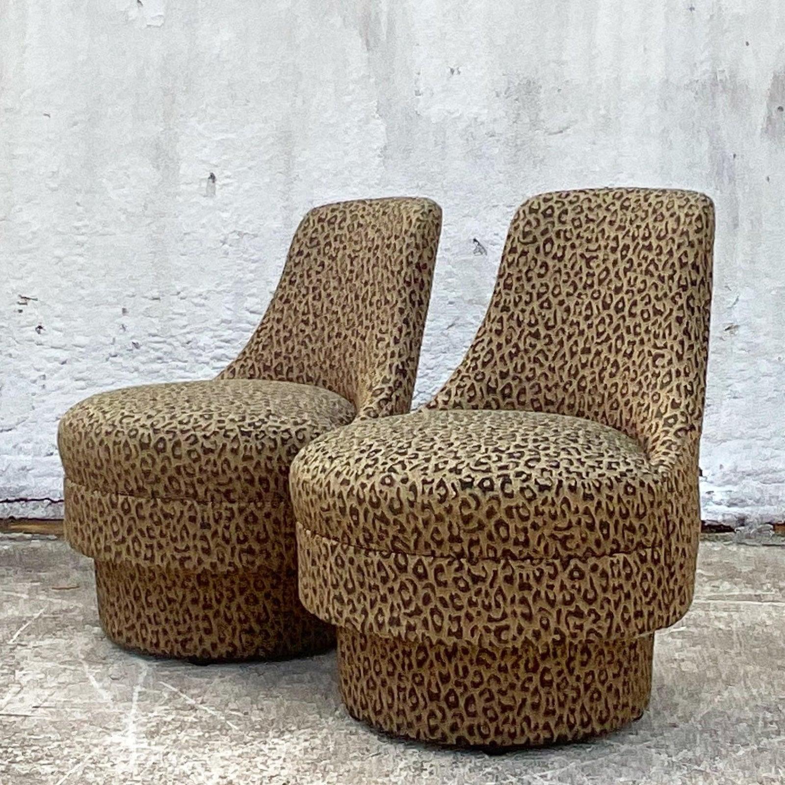 Contemporary Paddle Back Leopard Swivel Chairs, a Pair at 1stDibs ...