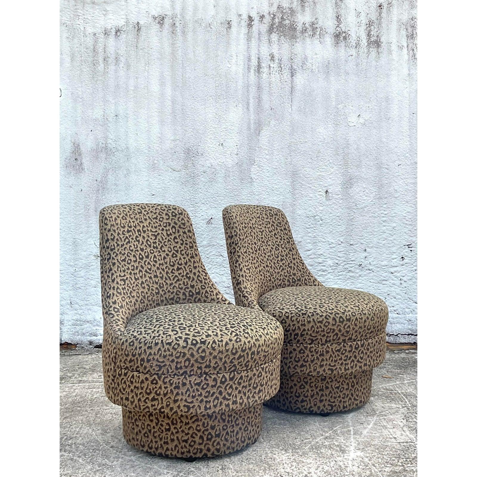 Contemporary Paddle Back Leopard Swivel Chairs, a Pair at 1stDibs ...