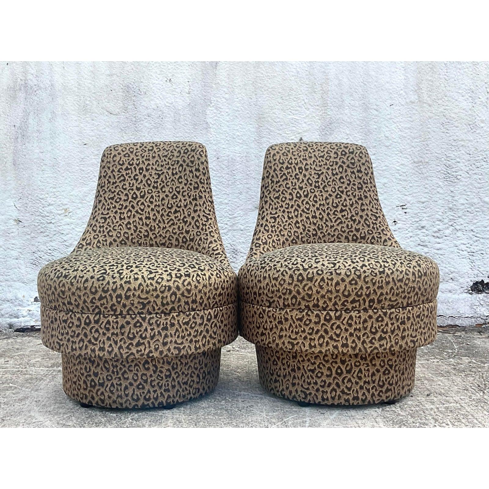 Contemporary Paddle Back Leopard Swivel Chairs, a Pair at 1stDibs ...