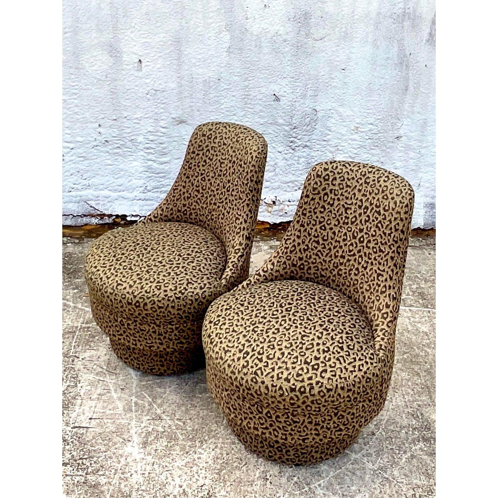 Contemporary Paddle Back Leopard Swivel Chairs, a Pair at 1stDibs ...