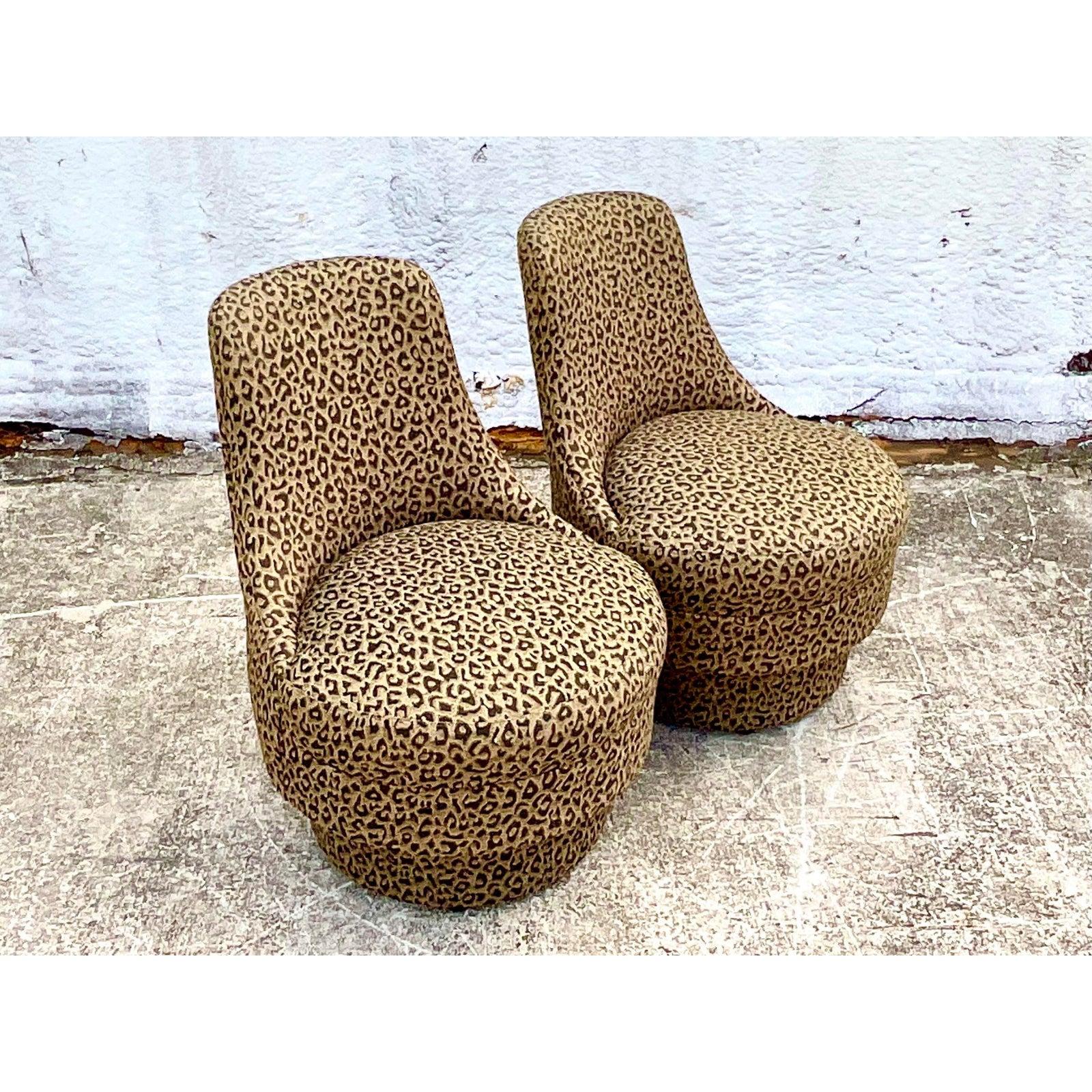 Contemporary Paddle Back Leopard Swivel Chairs, a Pair at 1stDibs ...