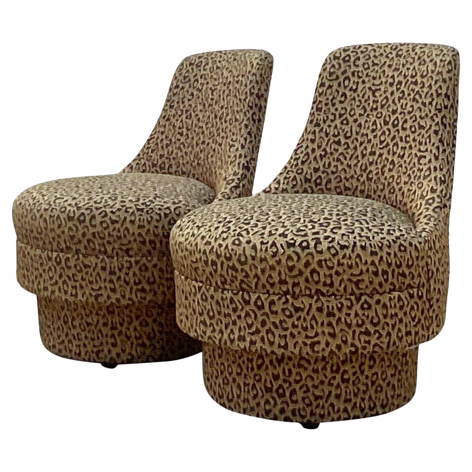 Contemporary Paddle Back Leopard Swivel Chairs, a Pair at 1stDibs ...