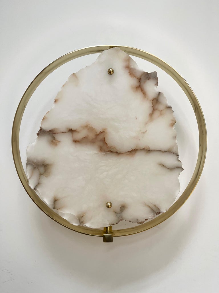 Contemporary Pair of Alabaster Circle Brass Sconces, Italy For Sale at ...