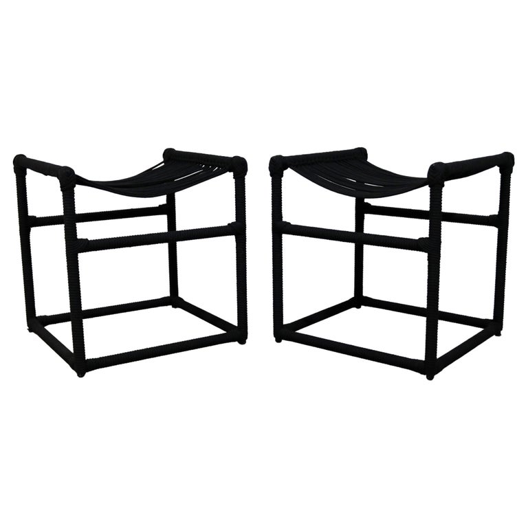 Contemporary Pair of Black Rope Stools Bench Seats Ottomans at 1stDibs