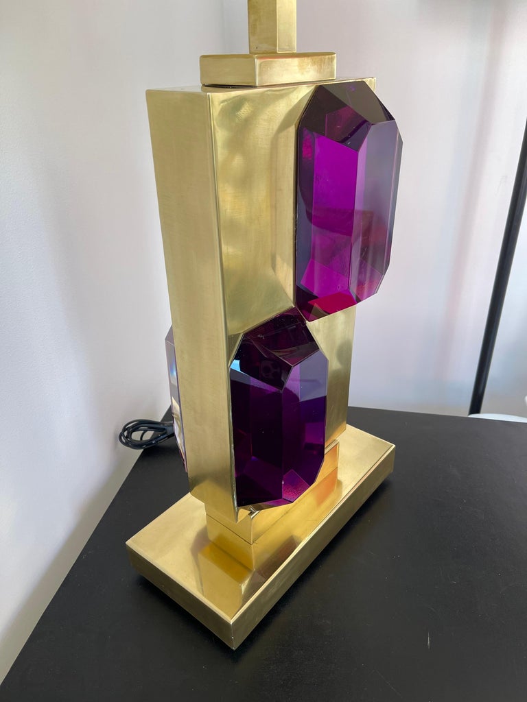 Contemporary Pair of Brass and Amethyst Murano Glass Bar Lamps, Italy ...