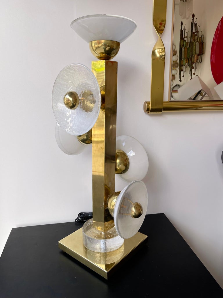 Contemporary Pair of Brass and Murano Glass Parabolical Lamps, Italy ...