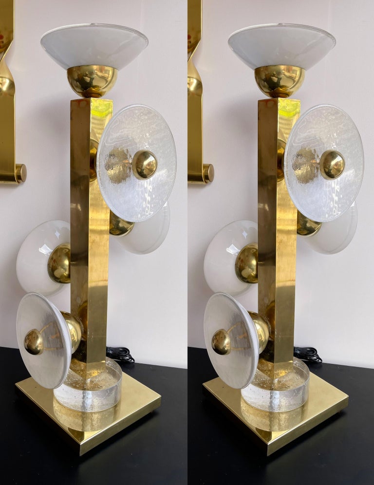 Contemporary Pair of Brass and Murano Glass Parabolical Lamps, Italy ...