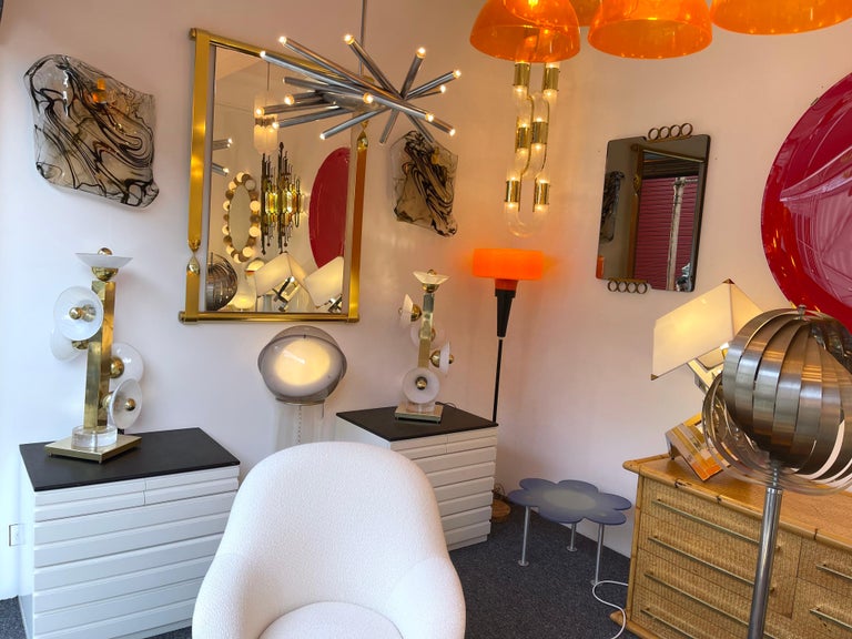 Contemporary Pair of Brass and Murano Glass Parabolical Lamps, Italy ...