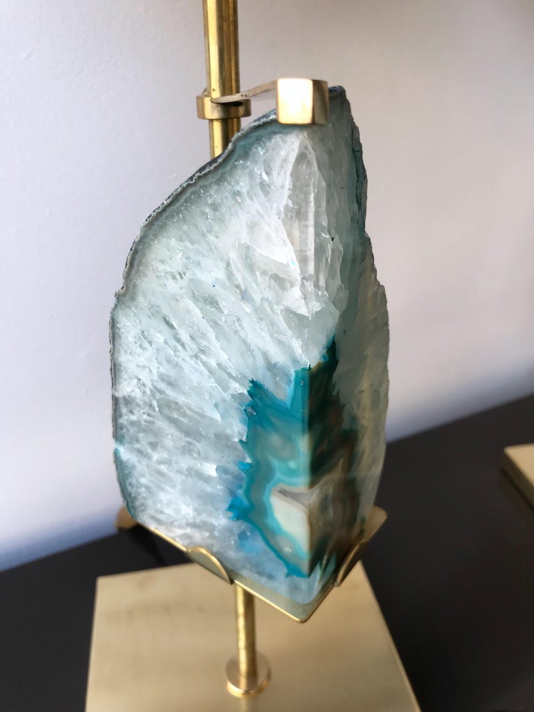Contemporary Pair of Brass Lamps Blue Agate Stone For Sale at 1stDibs ...